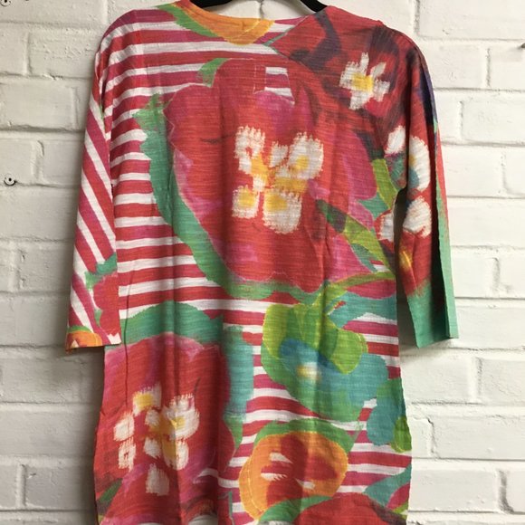 Atelier 5 | Tops | Curved Notch Neck Opening Tunic In Striped Floral ...